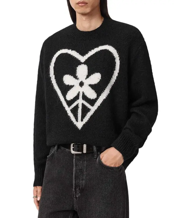 ALLSAINTS Finden Heart And Flower Graphic Knit Sweater