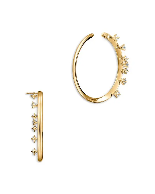 Hearts On Fire 18k Yellow Floating Diamond Barre Medium Hoop Earrings