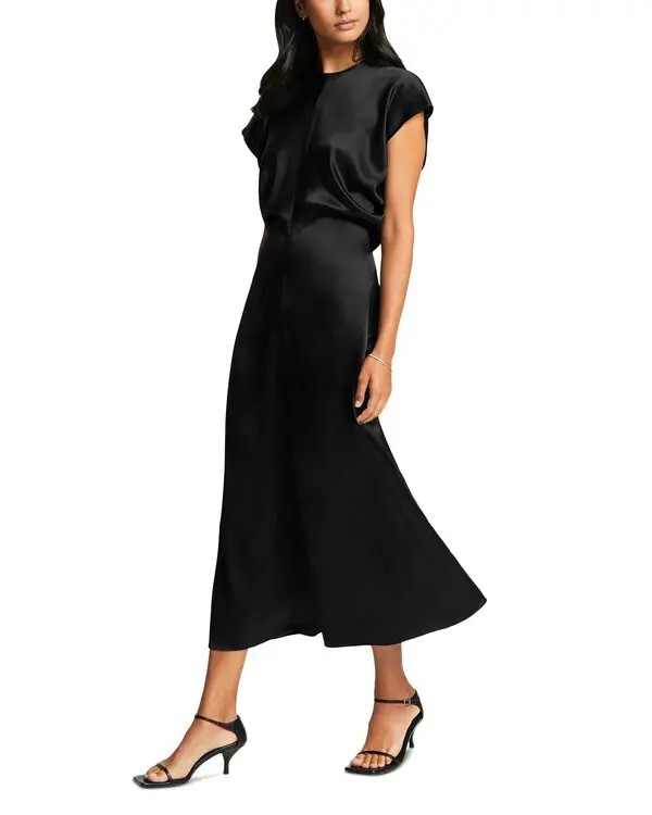 ARGENT Draped Silk Dress - Black