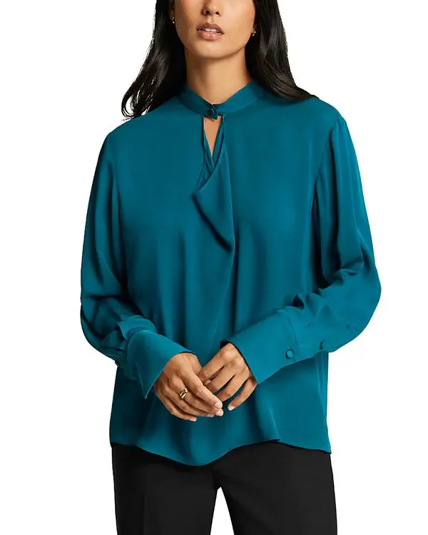 ARGENT Silk Button Neck Top