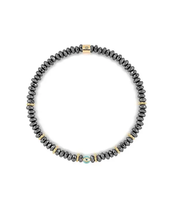 KARMA AND LUCK Earth Guardian Hematite Evil Eye Bracelet - Grey/gold/turquoise