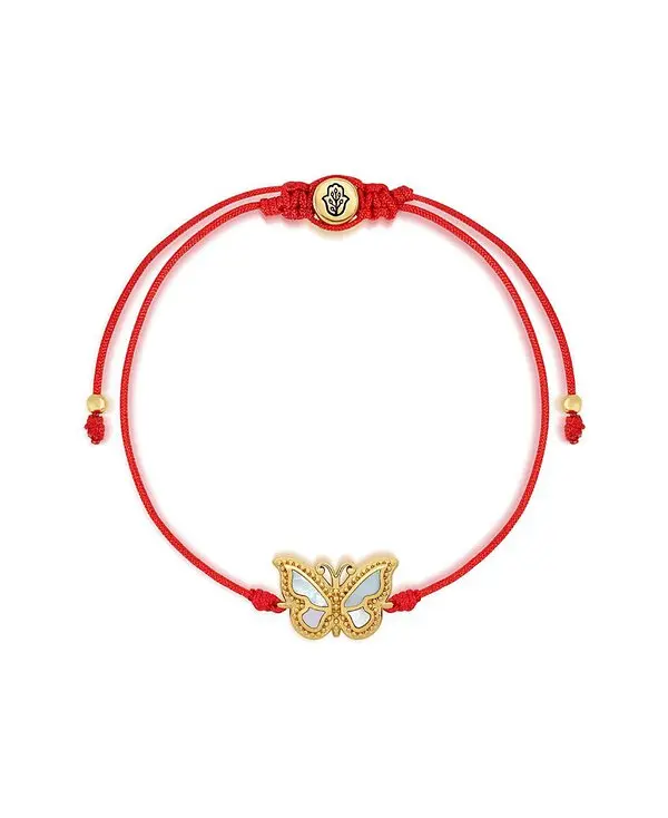 KARMA AND LUCK Mother Of Pearl Butterfly Red String Bracelet - Red/white