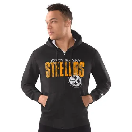 STARTER Pittsburgh Steelers Distressed Full-zip Hoodie - Black