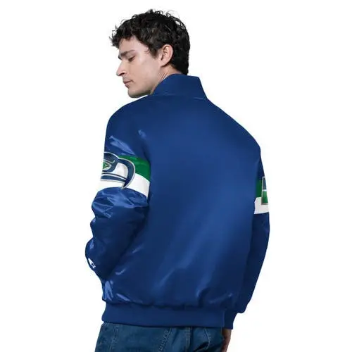 STARTER Seattle Seahawks Triple Option Satin Varsity Jacket - Royal