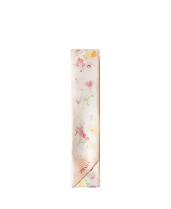 Prada Printed Silk Skinny Scarf - Green