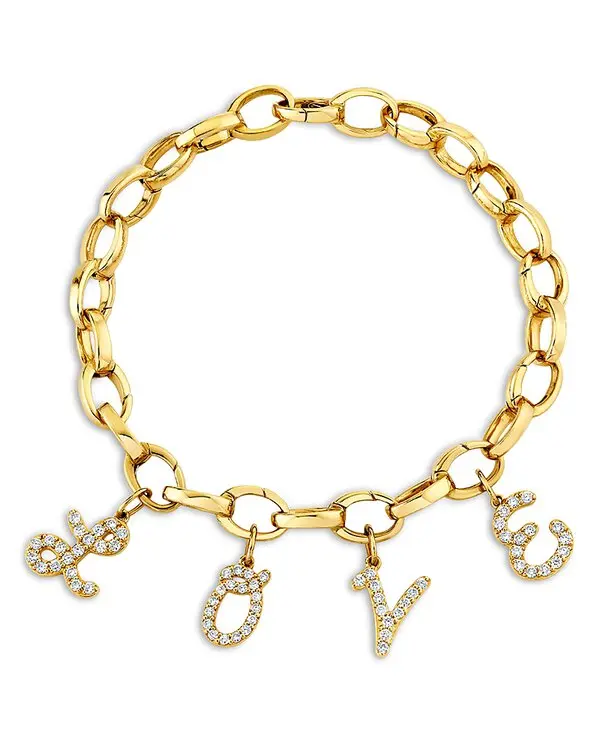 SYDNEY EVAN 14k Yellow Diamond Love Charm Bracelet - Gold
