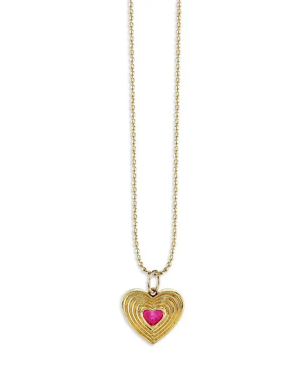 SYDNEY EVAN 14k Yellow Ruby Fluted Heart Pendant Necklace - Gold