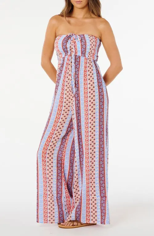Rip Curl Ventura Smocked Strapless Wide-leg Jumpsuit - Blue Multi