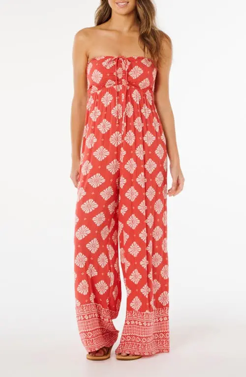 Rip Curl Ventura Smocked Strapless Wide-leg Jumpsuit - Red
