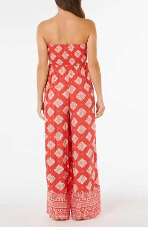 Rip Curl Ventura Smocked Strapless Wide-leg Jumpsuit - Red