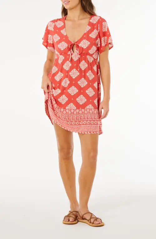 Rip Curl Ventura Print Tie Mini Dress - Red