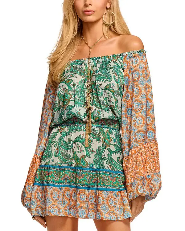 Ramy Brook Claudine Paisley Dress - Bright Palm Patchwork