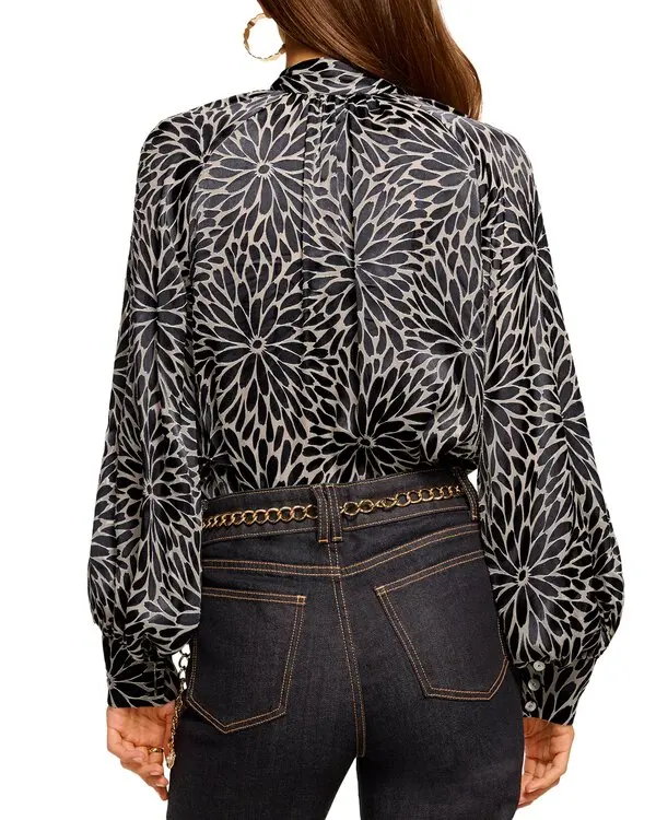 Ramy Brook Aura Tie Neck Blouse - Navy Burnout