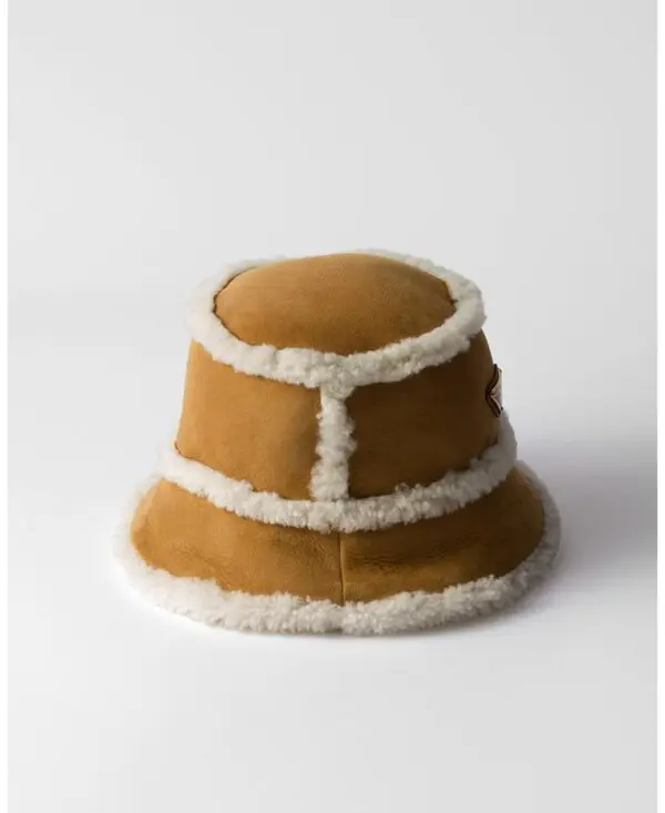Prada Suede Shearling Bucket Hat - Neutral