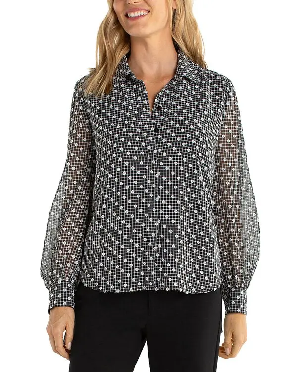 LIVERPOOL Long Sleeve Collared Blouse With Tie Detail - Plaid
