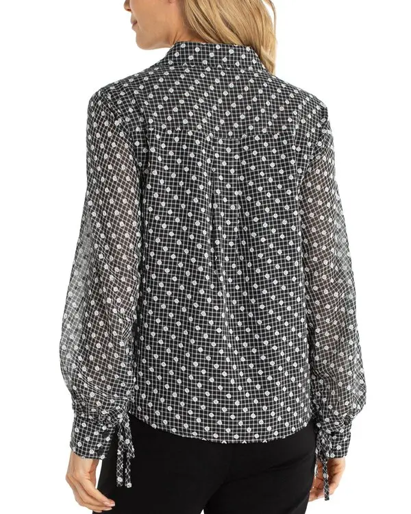 LIVERPOOL Long Sleeve Collared Blouse With Tie Detail - Plaid