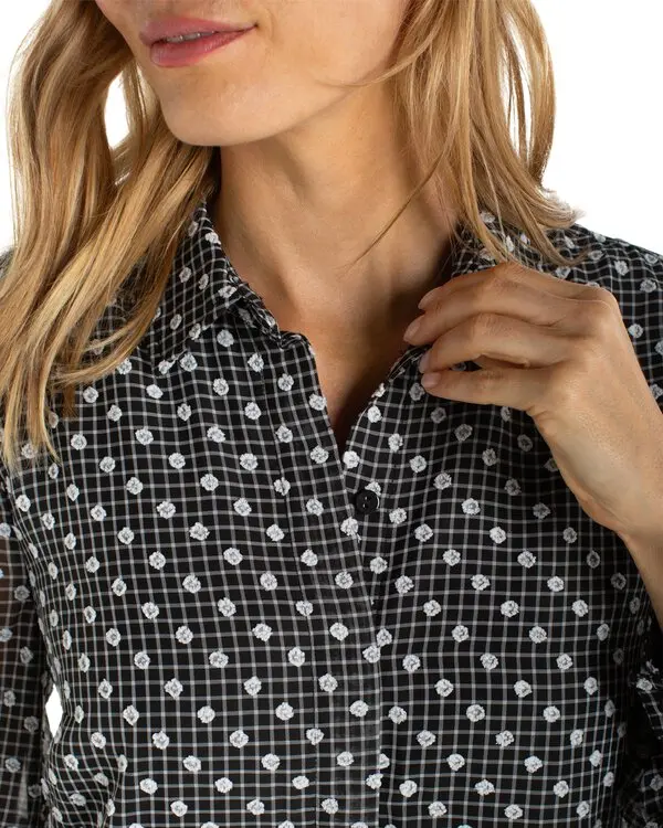 LIVERPOOL Long Sleeve Collared Blouse With Tie Detail - Plaid