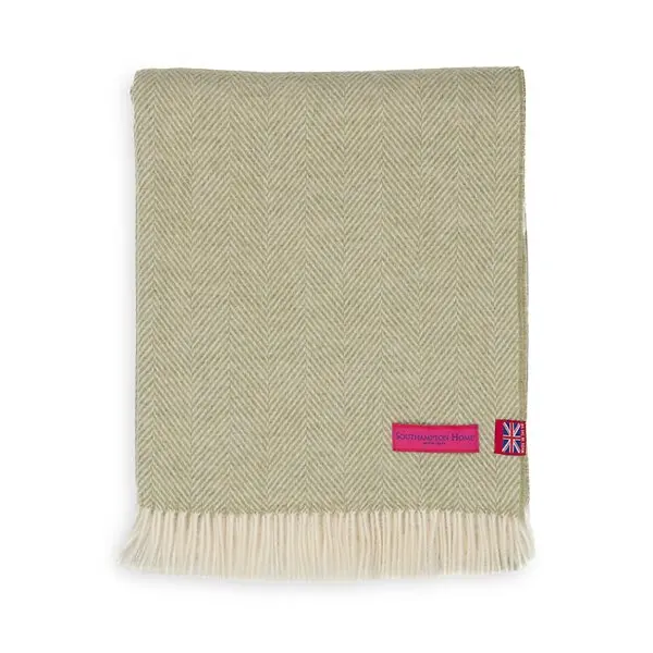 PRINCE OF SCOTS Herringbone Merino Wool Throw - Celery