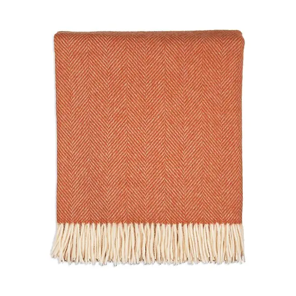 PRINCE OF SCOTS Herringbone Merino Wool Throw - Heriloom Tomato