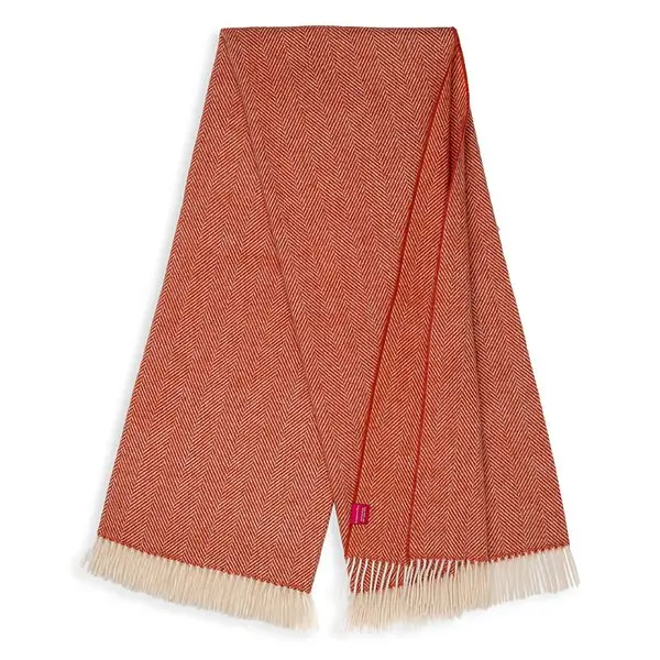 PRINCE OF SCOTS Herringbone Merino Wool Throw - Melon