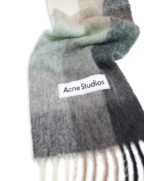 Acne Studios Checked Fringe Scarf - Green/grey/black
