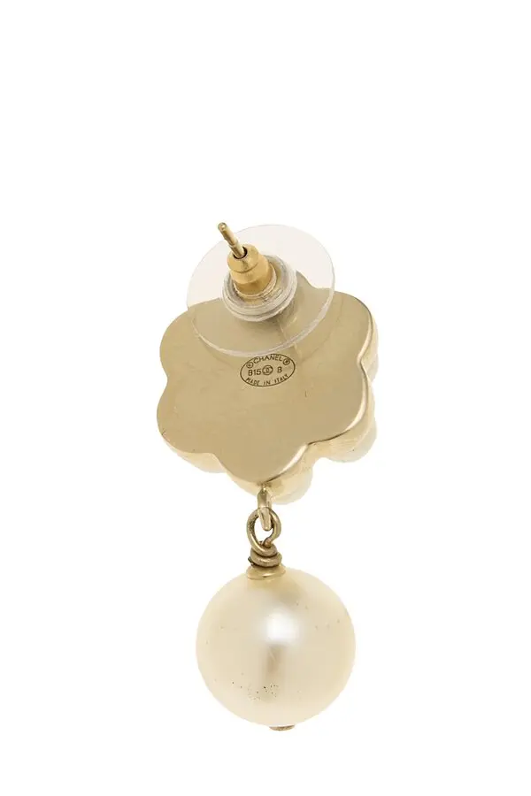 Chanel Gold Faux Pearl Dangle Earrings