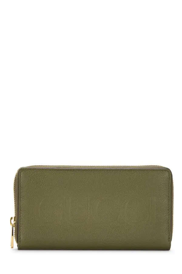 Gucci Logo Embossed Zip Around Wallet - Green