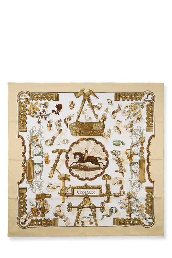 Hermès Multicolor 'copeaux' Silk Scarf 90 - White