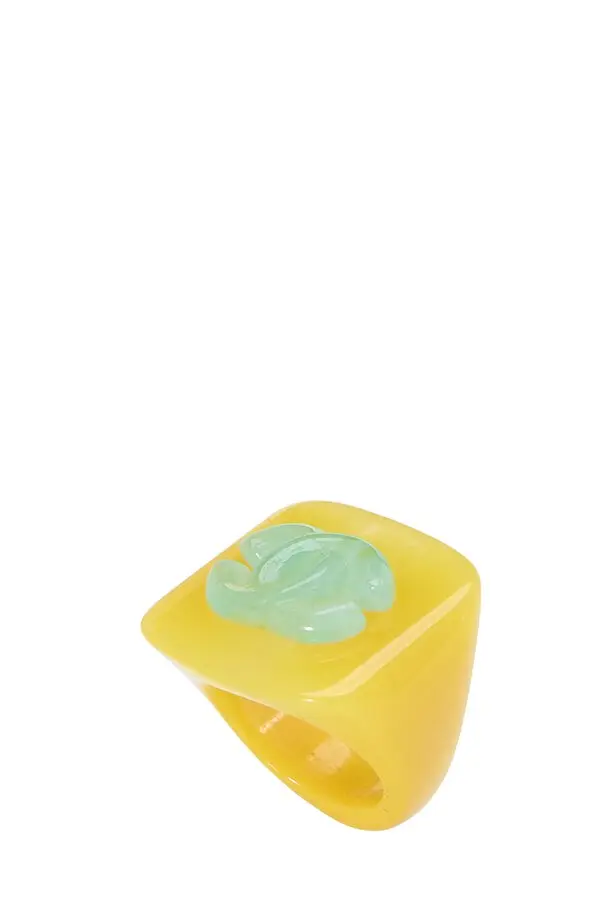 Chanel Acrylic 'cc' Ring - Yellow