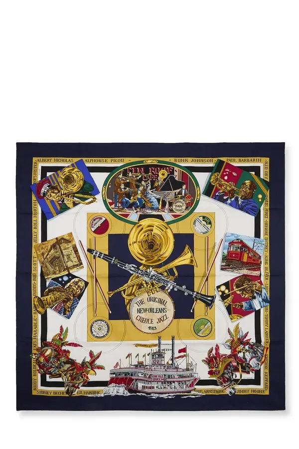 Hermès Multicolor 'new Orleans' Silk Scarf 90 - Navy