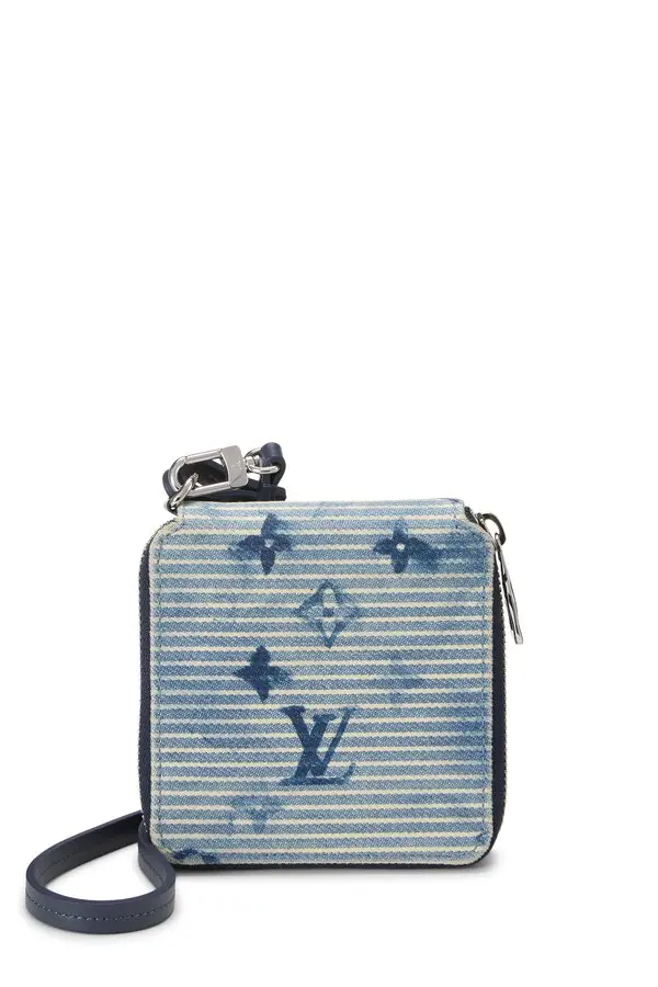 LOUIS VUITTON Hickory Striped Denim Watercolor Wallet On Strap - Blue