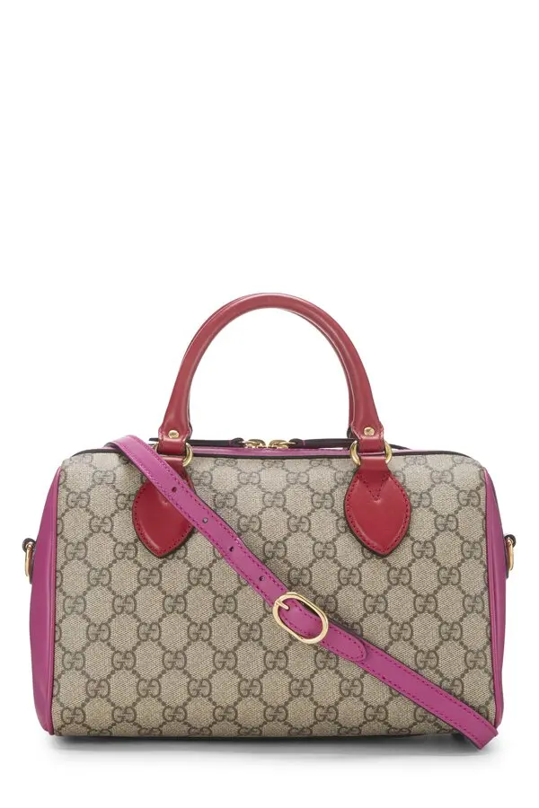 Gucci Original Gg Supreme Canvas Boston Handbag With Leather Trim - Beige