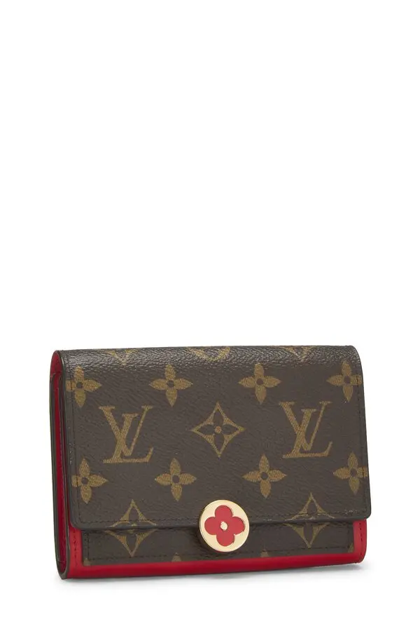 LOUIS VUITTON Monogram Canvas Flore Compact Wallet - Red