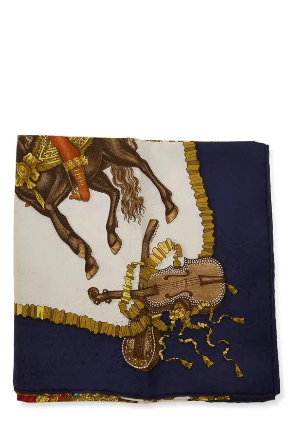 Hermès Multicolor 'les Fêtes Du Roi Soleil' Silk Scarf 90 - Navy