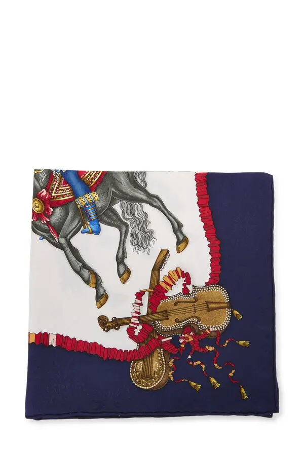 Hermès Multicolor 'les Fêtes Du Roi Soleil' Silk Scarf 90 - Navy