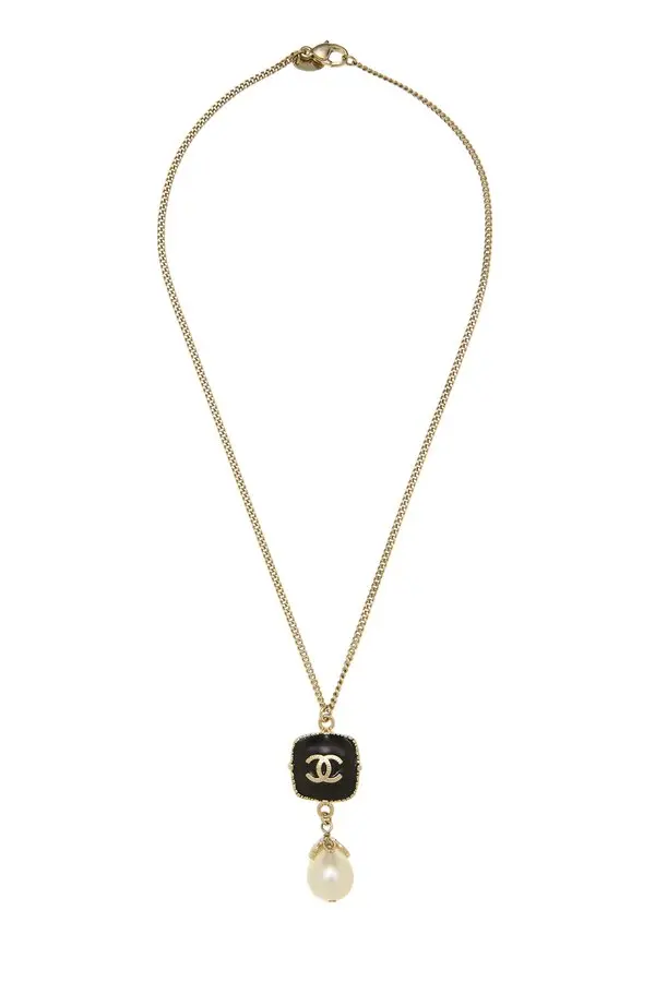 Chanel Gold-tone Necklace With Faux Pearl And 'cc' Pendant - Multi