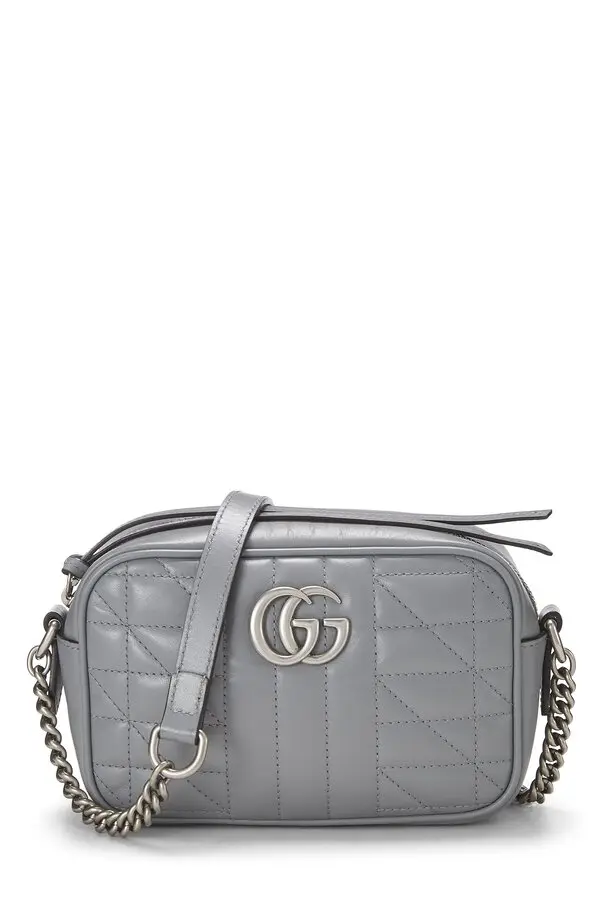 Gucci Leather Gg Marmont Crossbody Bag - Grey