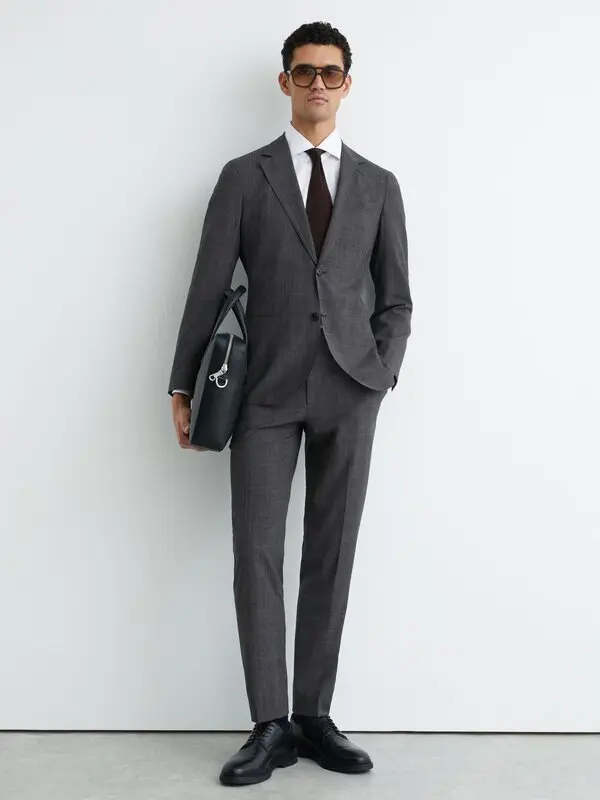 REISS Venue Wool-blend Single-breasted Check Blazer Tailored-fit - Charcoal Grey