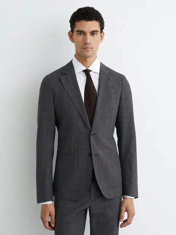 REISS Wool-blend Single-breasted Check Blazer