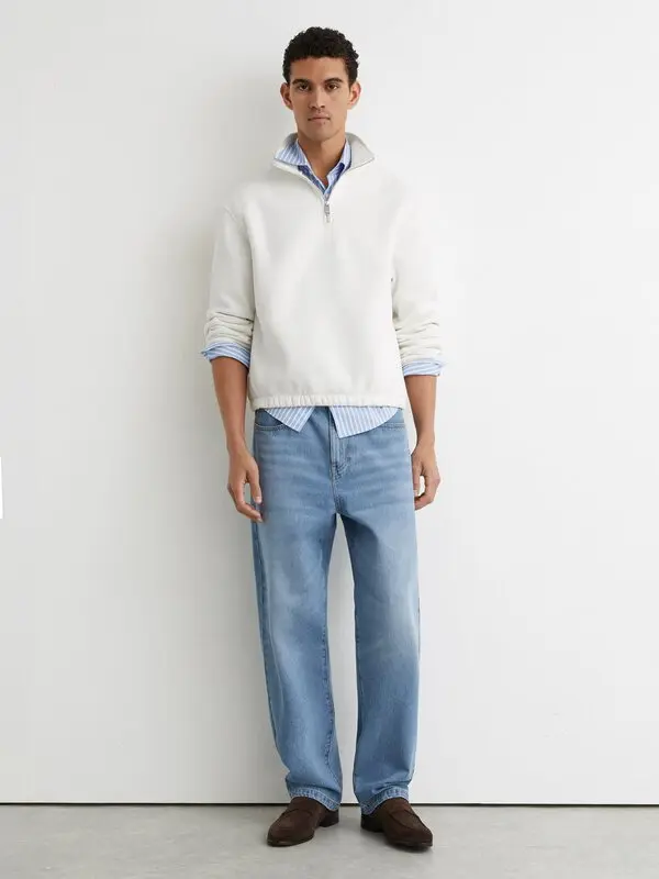 REISS Quinn Cotton-blend Half-zip Sweatshirt - White