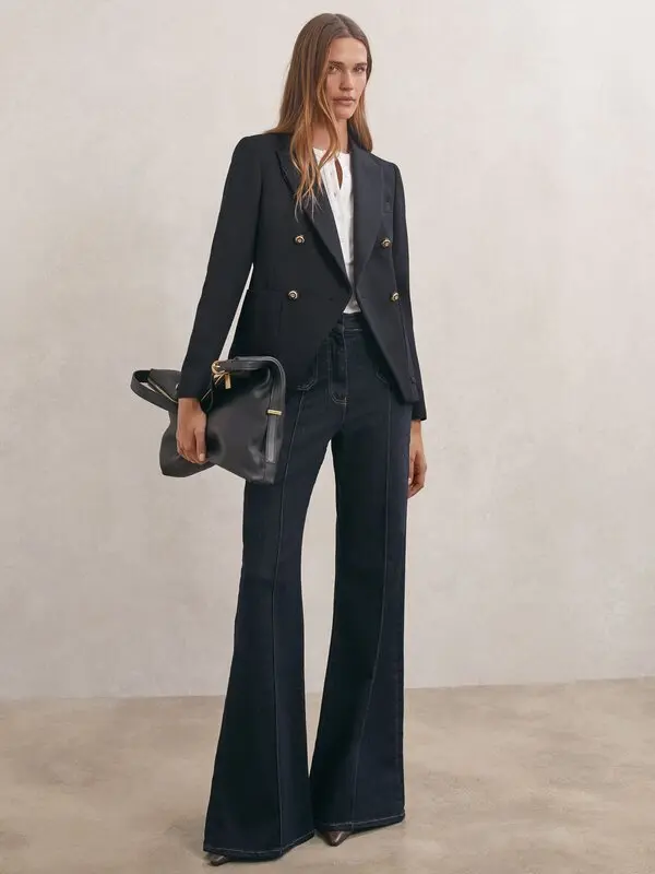 REISS Gigi Wool-blend Double-breasted Blazer - Navy