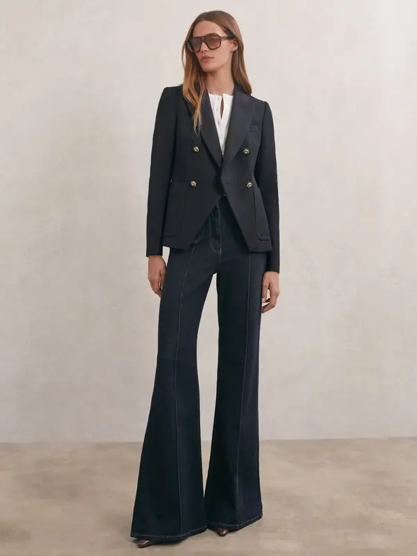 REISS Gigi Wool-blend Double-breasted Blazer - Navy