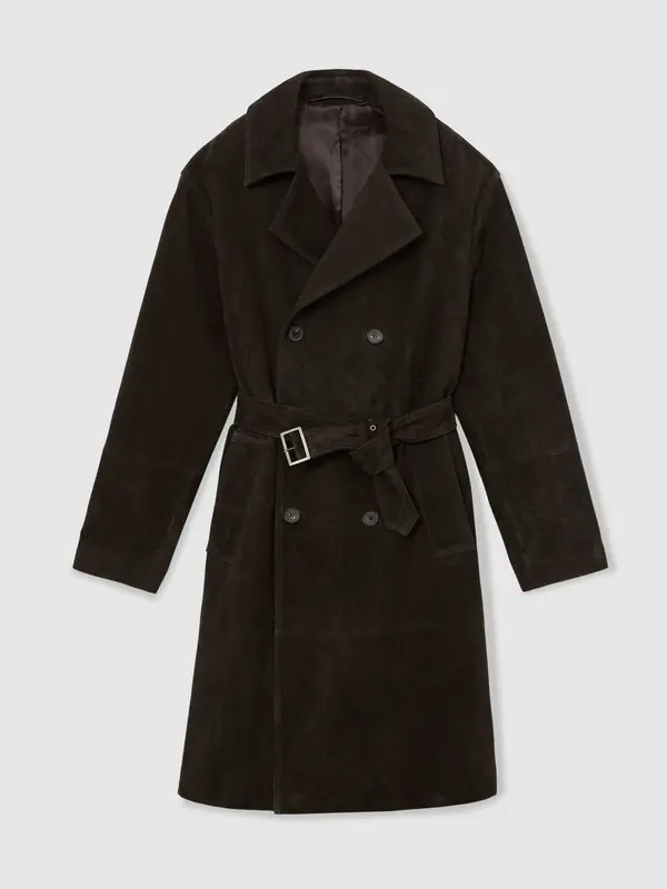 REISS Marais Suede Double-breasted Trench Coat
