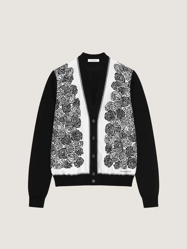 Givenchy Cardigan In Cotton Knit With Floral Print - Black/ivory