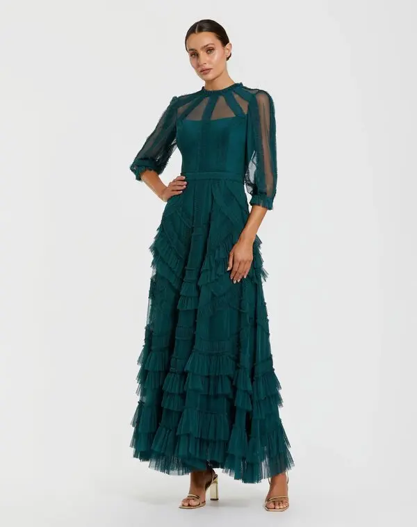 Mac Duggal High Neck Ruffle Maxi Dress