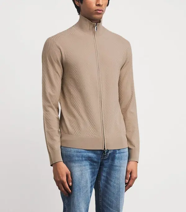 Emporio Armani Icon Chevron Zip Cardigan - Beige