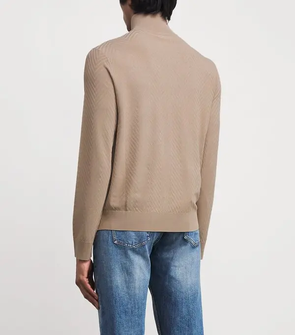 Emporio Armani Icon Chevron Zip Cardigan - Beige