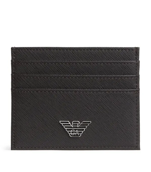 Emporio Armani Saffiano Leather Card Holder - Black