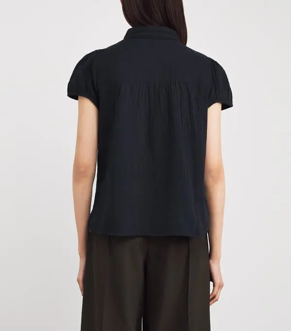 ME+EM Cotton Cheesecloth Blouse - Navy