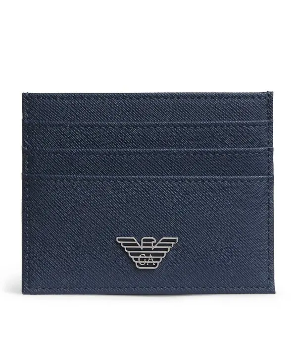 Emporio Armani Saffiano Leather Card Holder - Blue